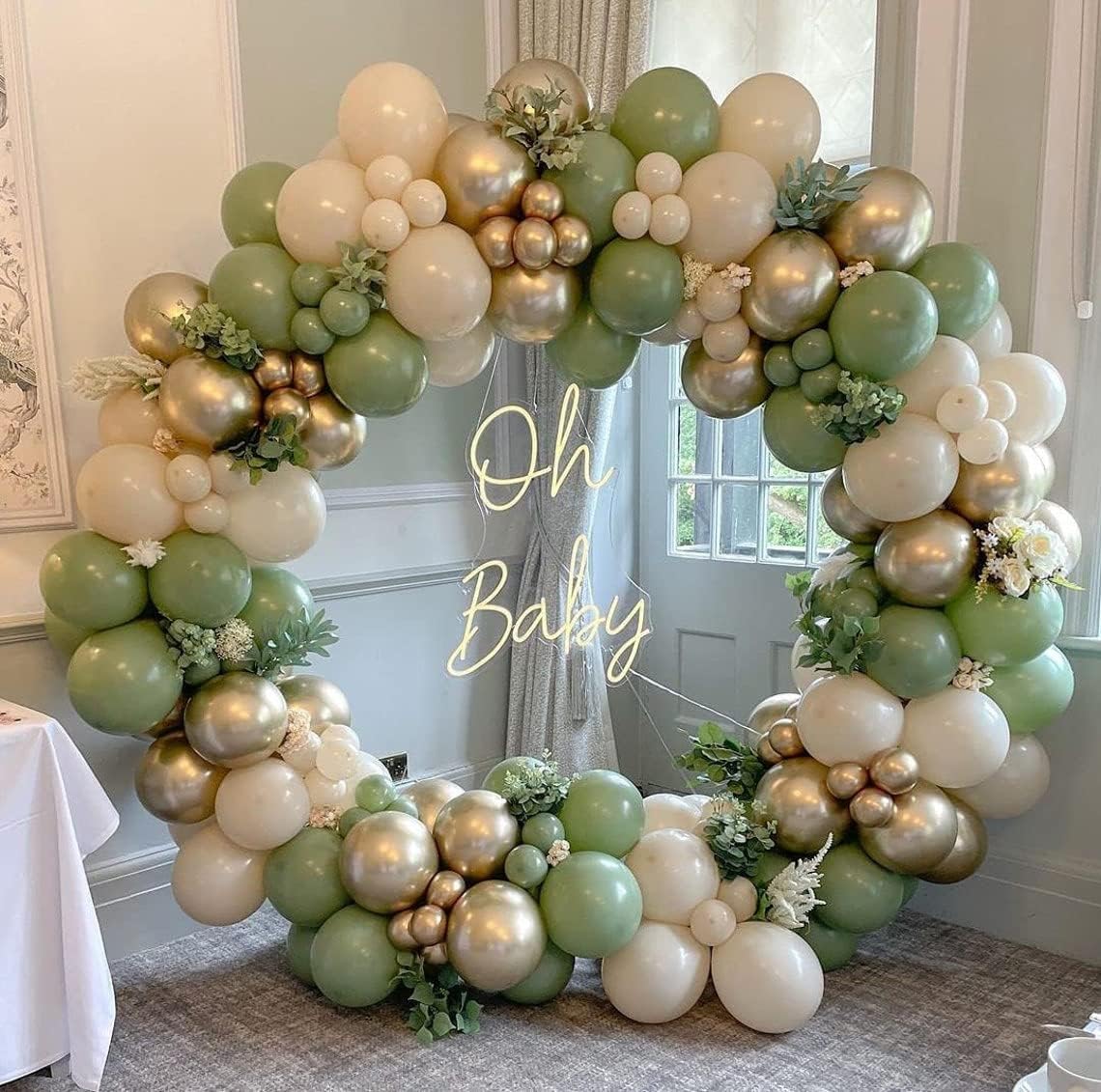 Amazon.com: Sage Green Balloon Garland Arch Kit with Sand White Chrome ...