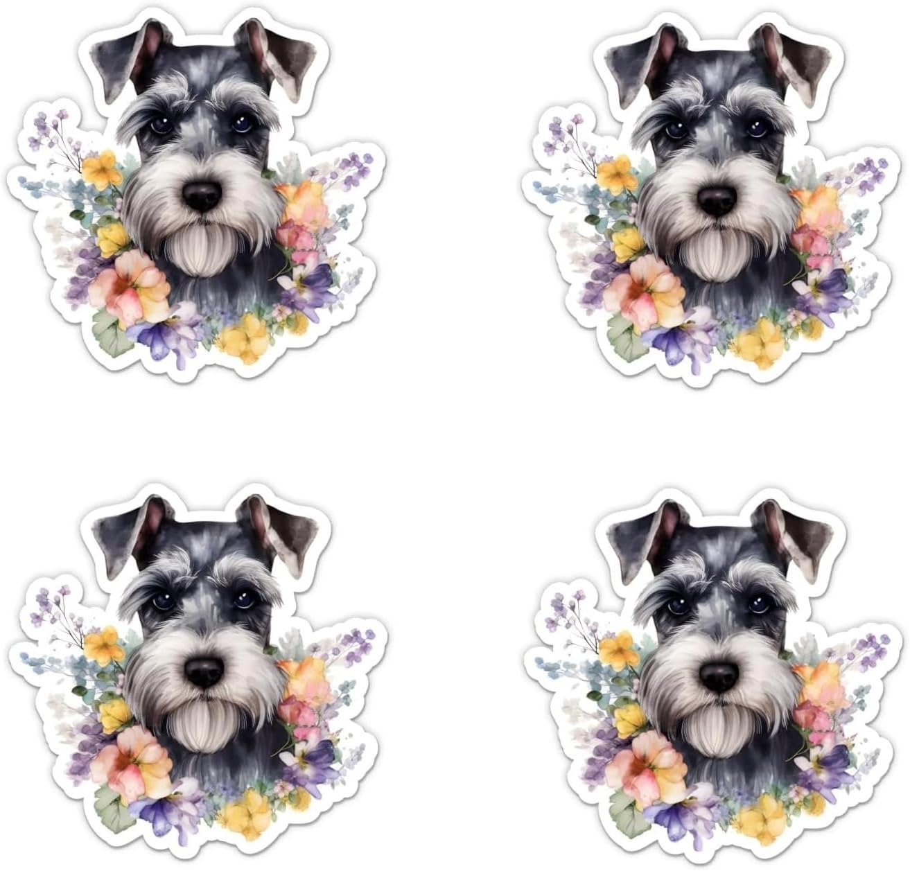 Amazon.com - Pack of 4-3 Inch Stickers - Floral Schnauzer Sticker ...