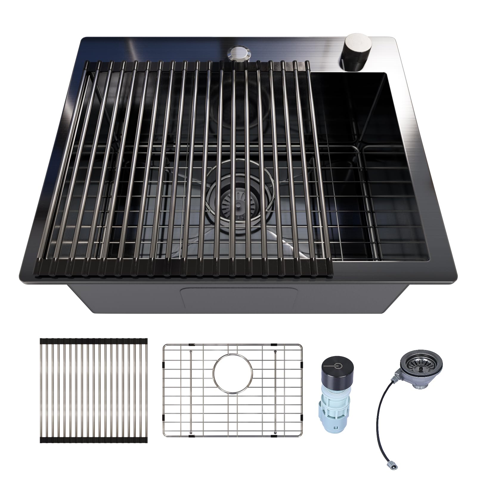 Davivy Black Kitchen Sink Single Bowl, Topmount Workstation Sinks ...