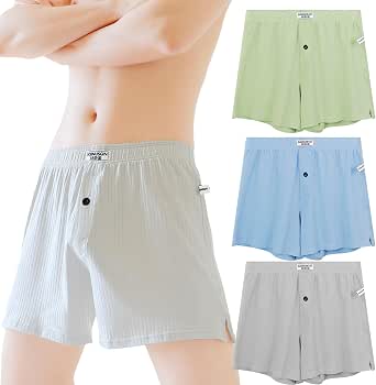 Mens Cotton Boxer Shorts,Soft Button Front Cotton Blend Breathable ...