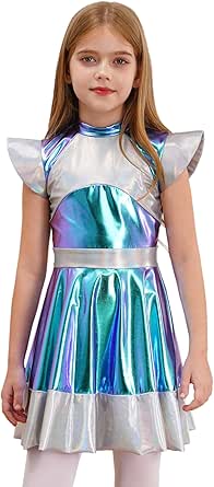 Amazon.com: Hedmy Kids Girls Alien Costume Outer Space Costume Silver ...