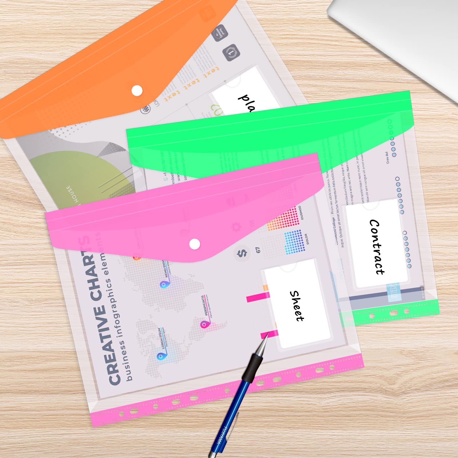 Snapklik.com : Binder Pockets, 12 Pack 11 Holes Binder Pouch Clear Poly ...