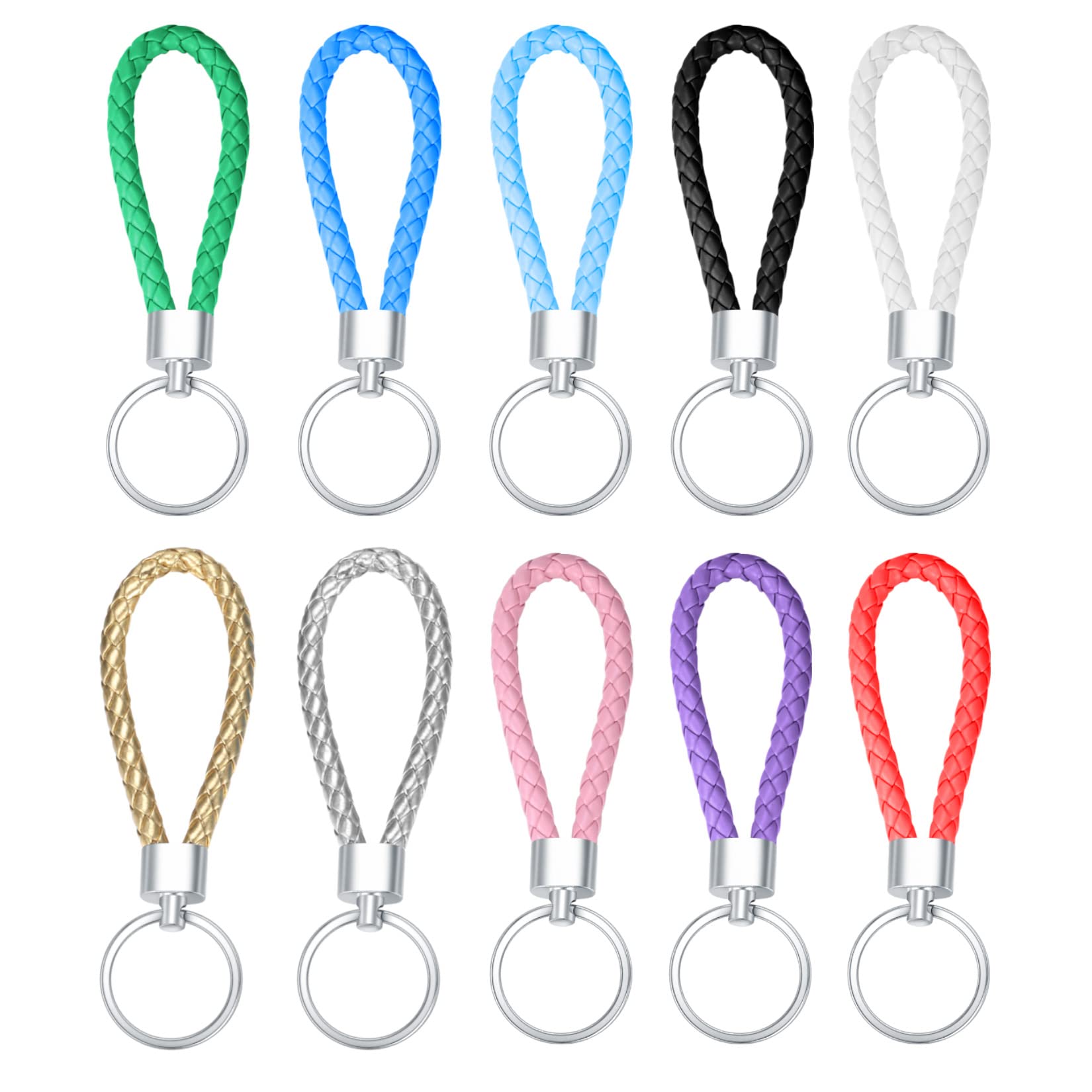 pzihao Pack of 10 Key Fob Leather Strap Lanyard Leather Braided Key ...