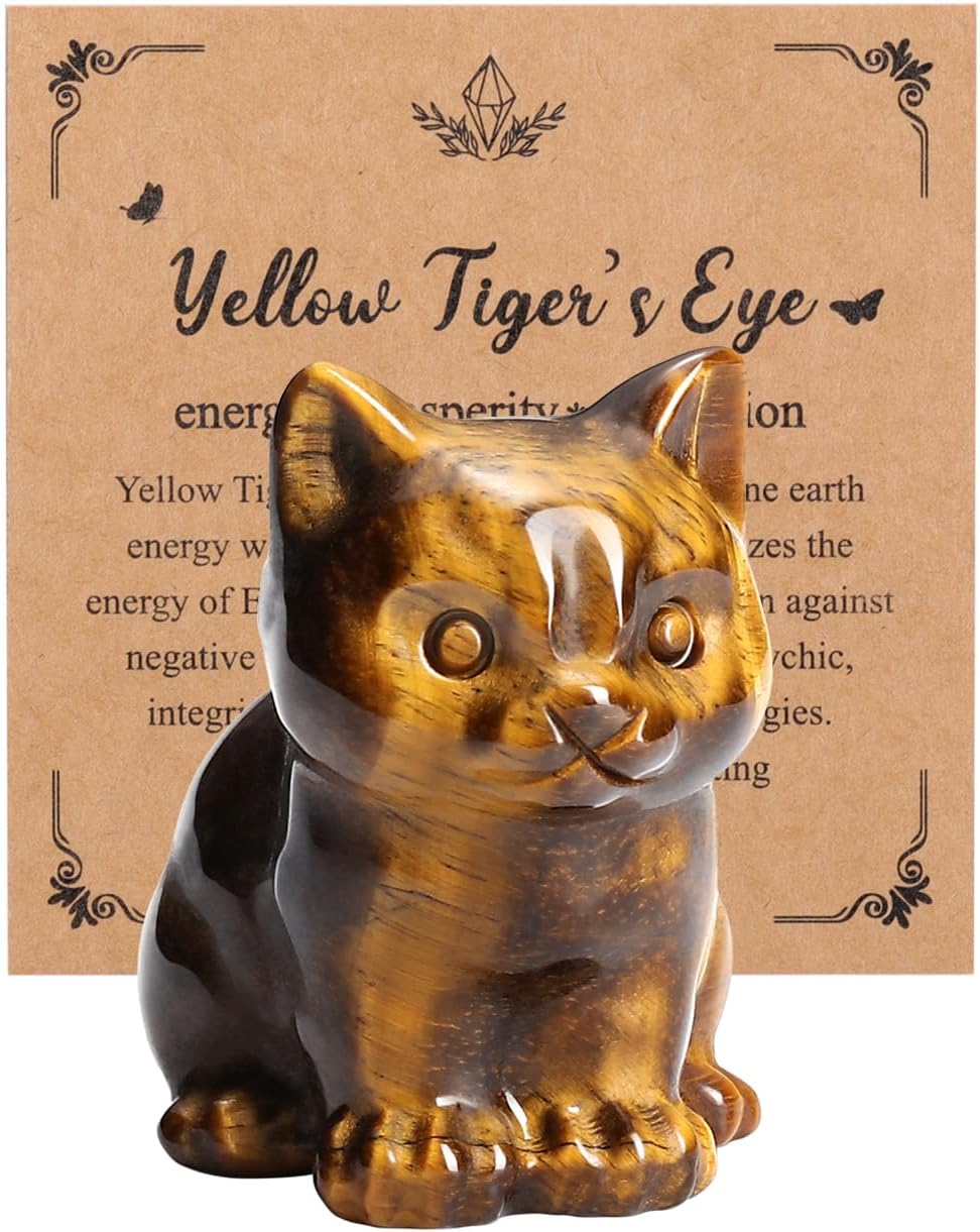 Amazon.com: MANIFO Tiger Eye Crystal Cat Figurine for Cat Lovers Cute ...