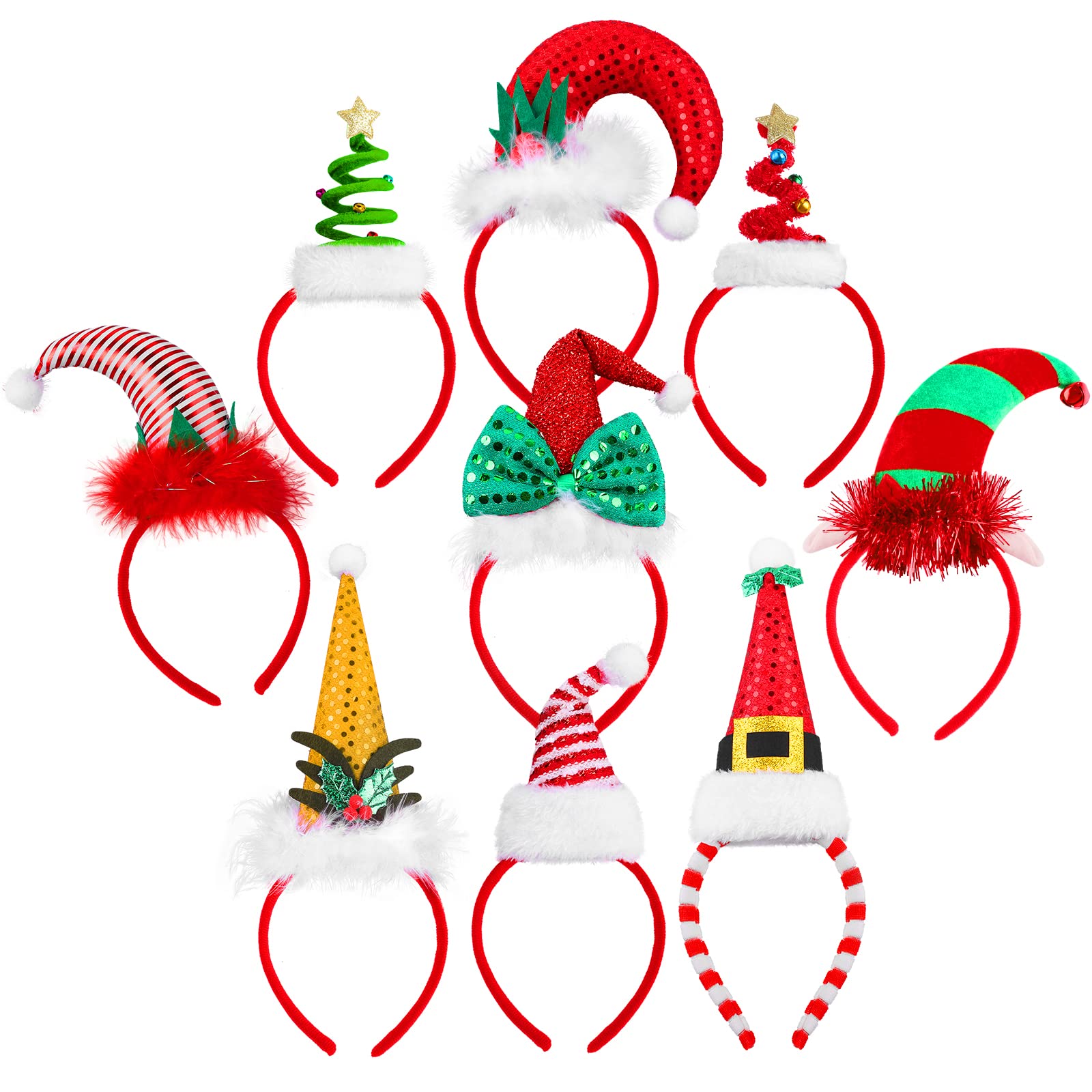 Amazon.com: Aneco 9 Pieces Christmas Headband Novelty Christmas Hat ...