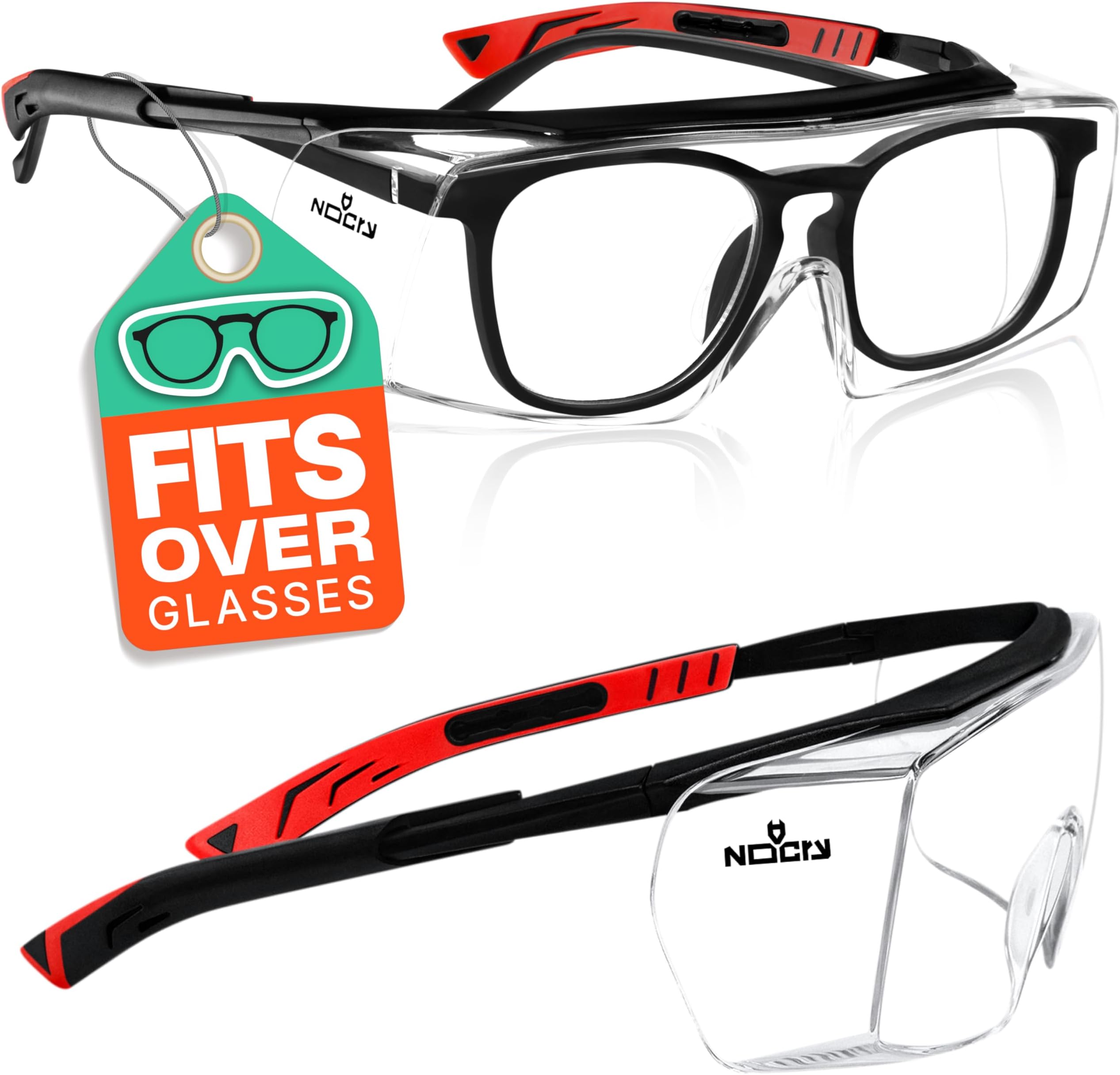 NoCry 5X7 Over-Spec Safety Glasses, Clear, Black&Red : Amazon.fr: Bricolage