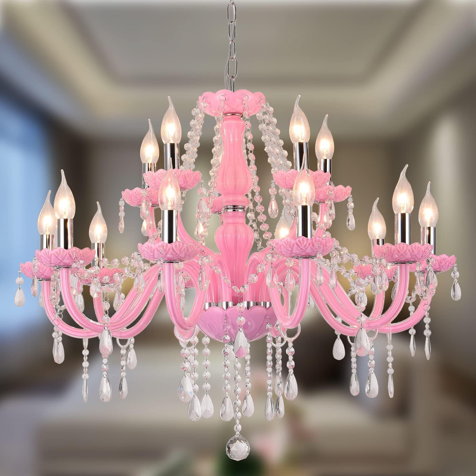 LAKIQ Colorful Crystal Hanging Chandelier Light Fixture 6 Lights ...