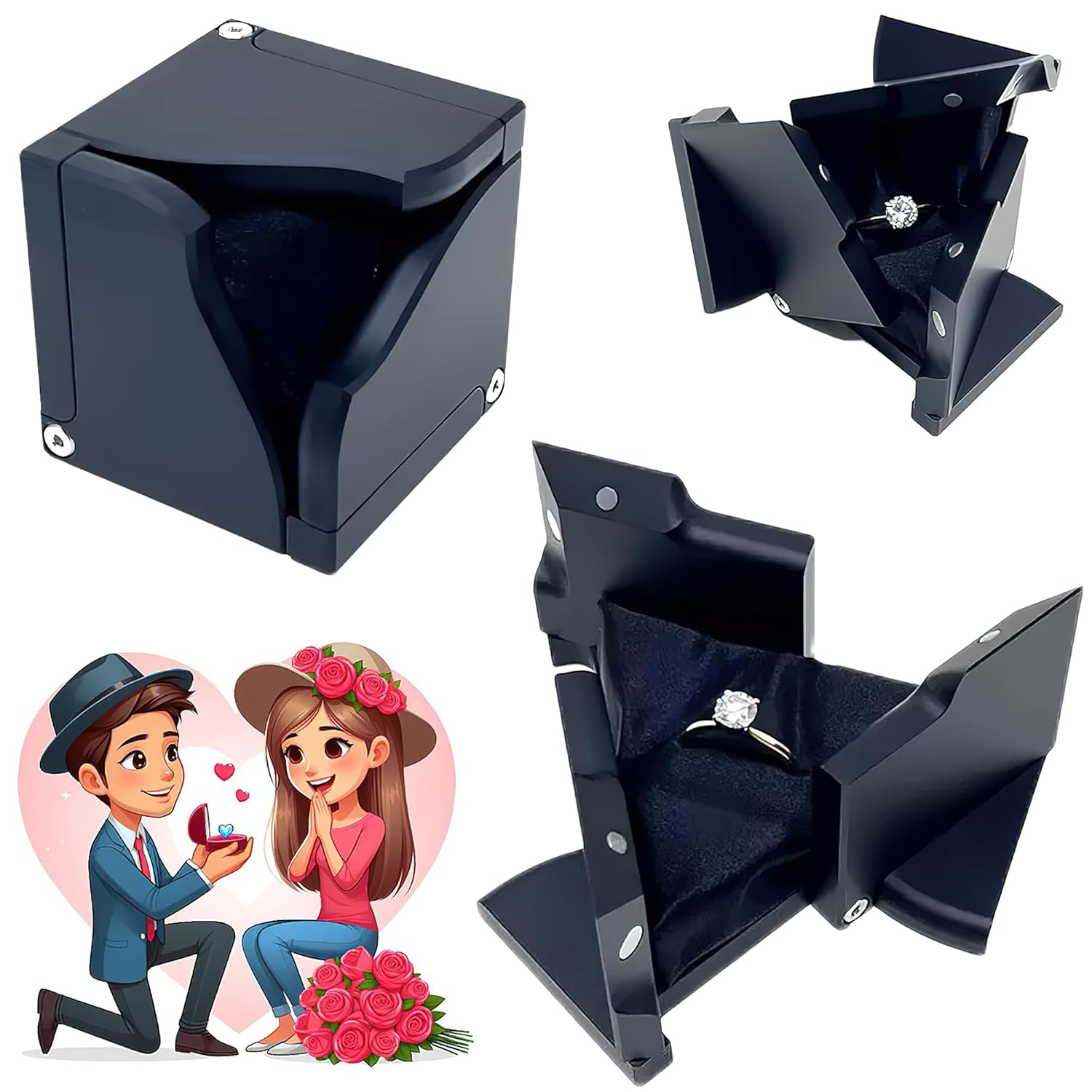 BRAINLE Kineta Cube Ring Box - Unique Mechanical Metal Ring Box for ...