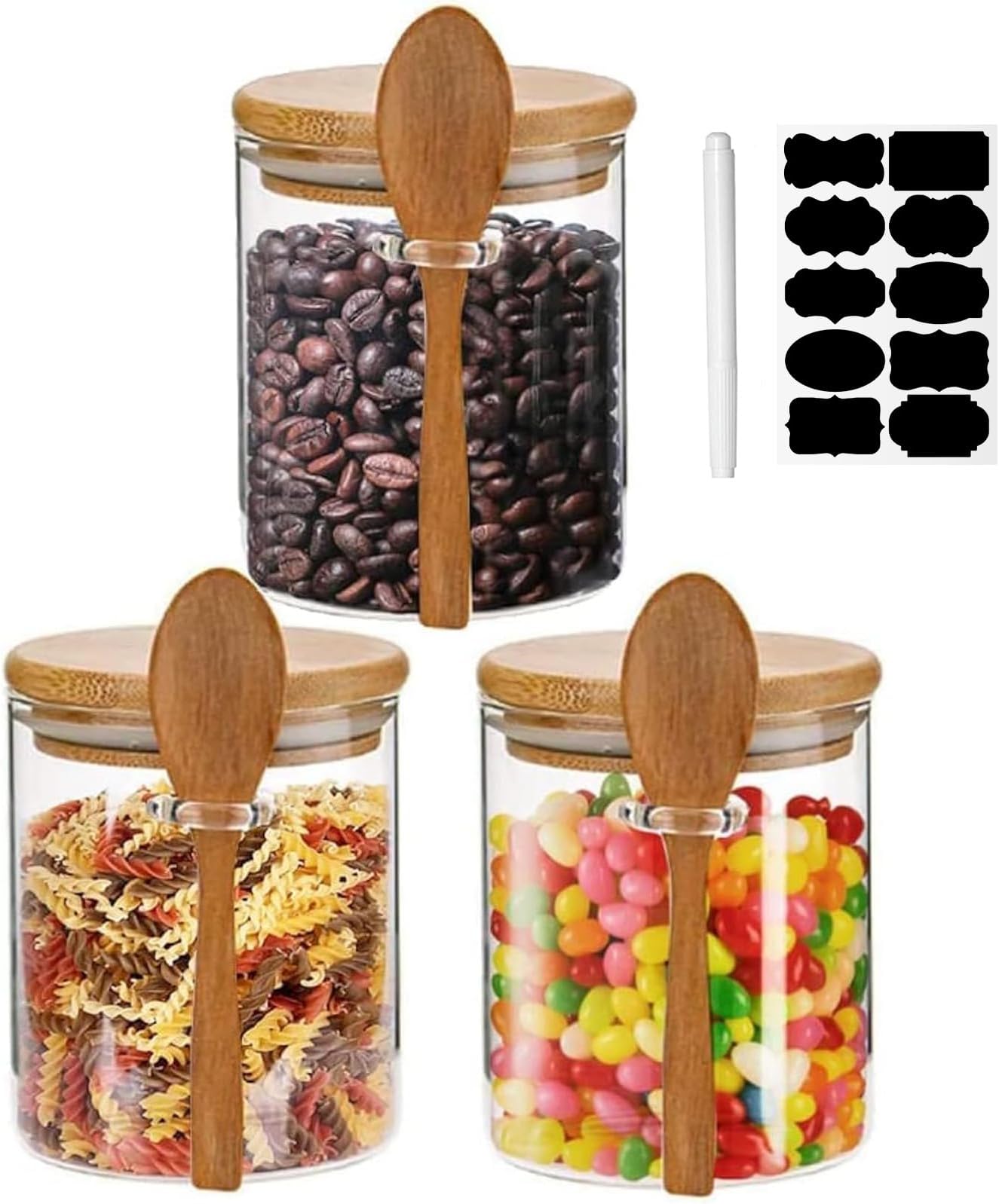 Winter Shore Glass Jars with Lids and Spoons [3 Pack] - Reusable ...