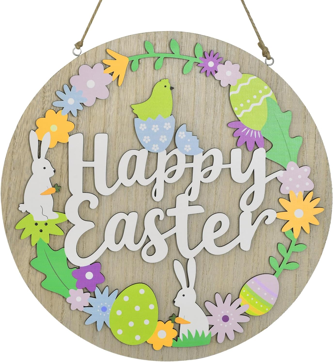 Amazon.com: amiatalo Happy Easter Wooden Hanging Sign Easter Welcome ...