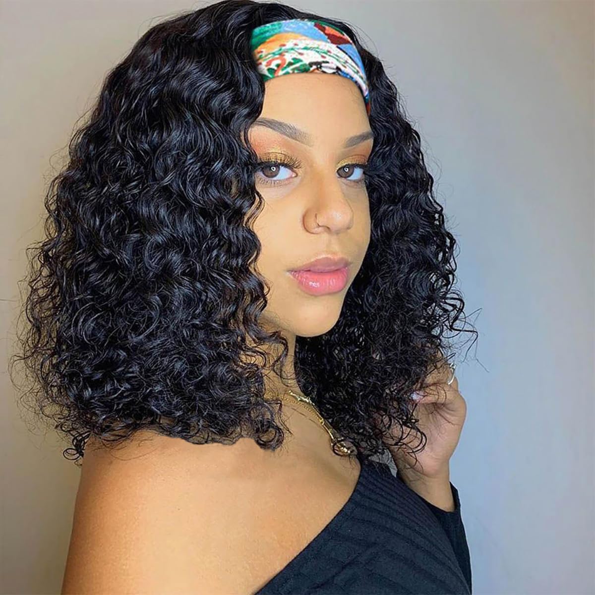 Amazon.com : Cemuto Curly Headband Wig Human Hair Glueless Deep Wave ...