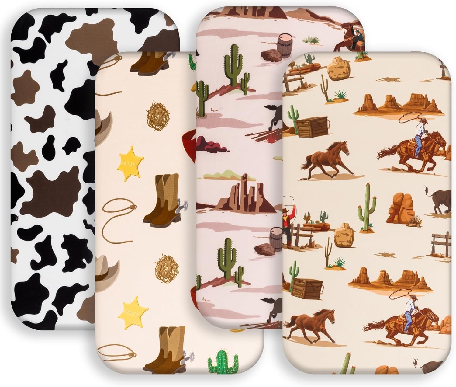 Amazon.com: 4 Pack Western Cowboy Crib Sheets Neutral Breathable Fitted ...