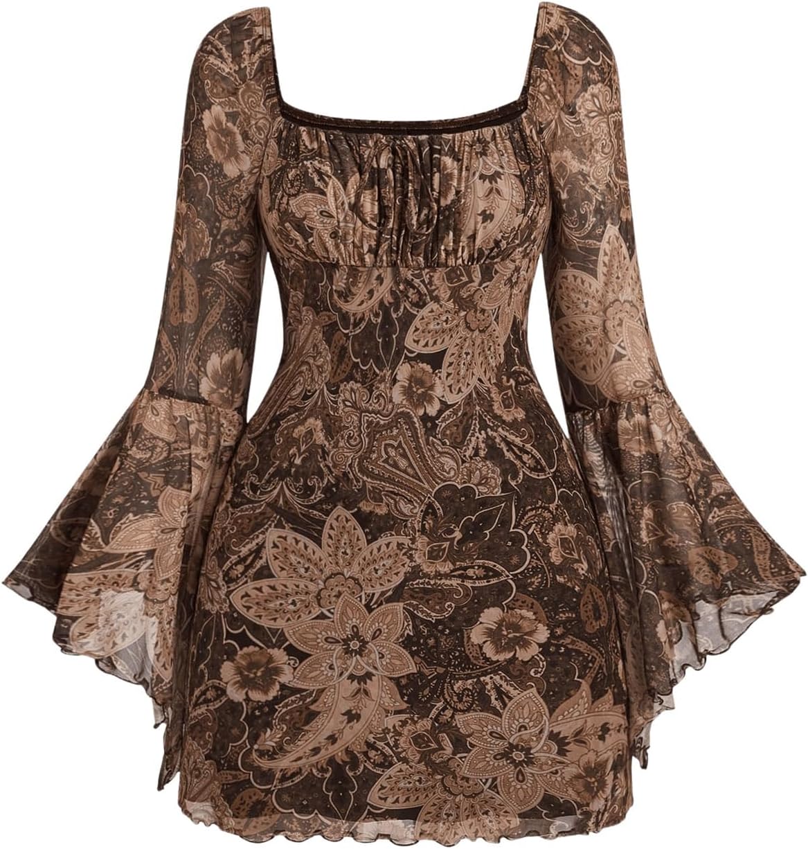 WDIRARA Women's Plus Size Floral Paisley Dress Vintage Square Neck Long ...
