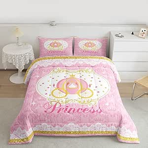 Pink Theme Comforter Set Full Size,Carriage Bedding Set for Girls Women ...