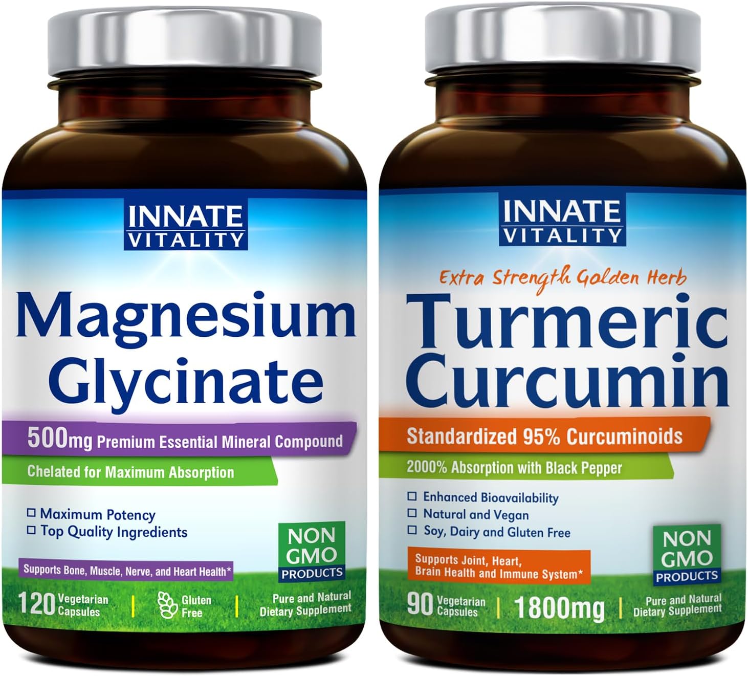 Amazon.com: Innate Vitality Magnesium Glycinate & Turmeric Curcumin ...