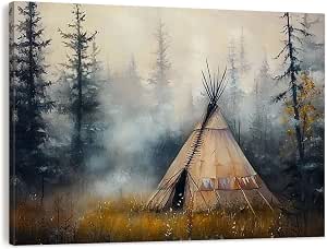 Amazon.com: Canvas Wall Art Native American Indian Tribal Camp Teepee ...
