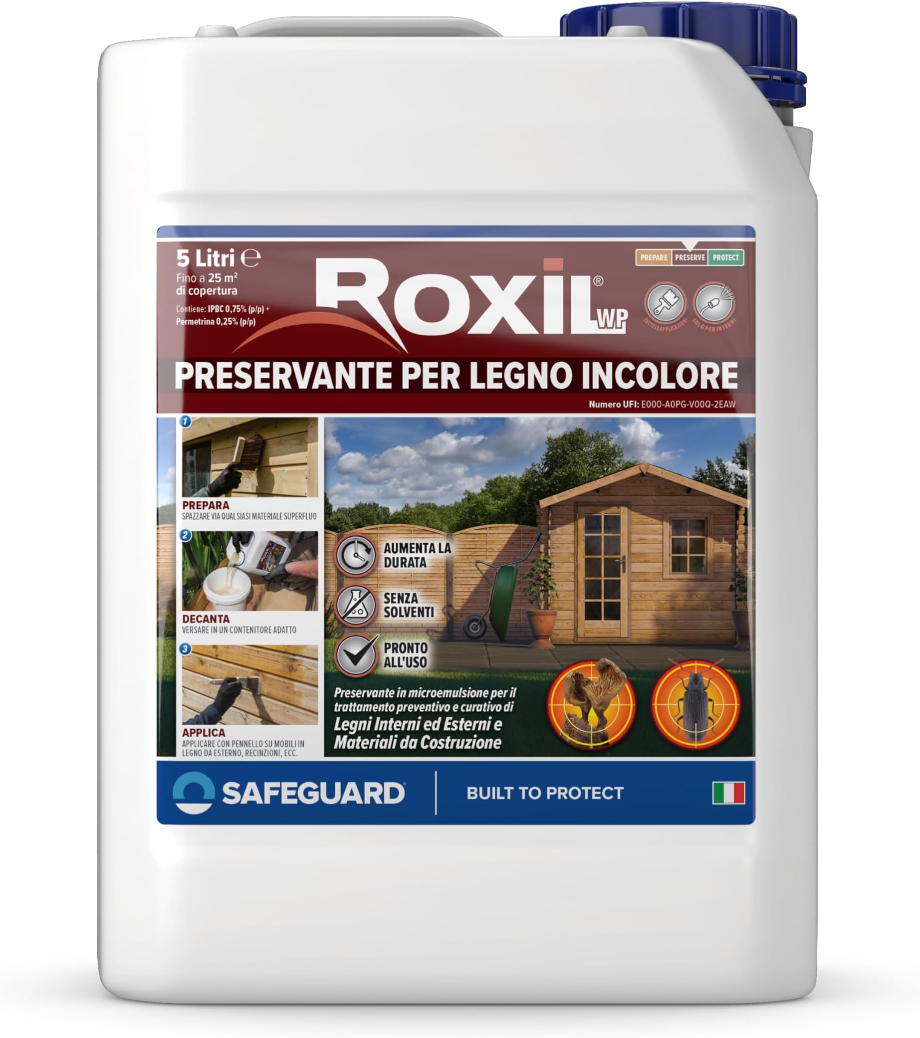 Roxil Preservante per Legno Incolore - 5 Litri - Formulazione inodore e ...