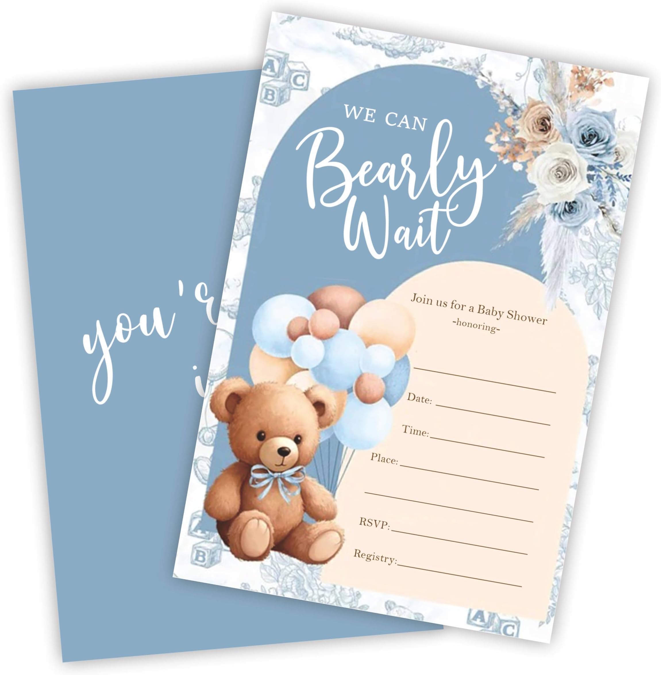 Amazon.com : We Can Bearly Wait Baby Shower Invitation, 20 Blue Boho ...