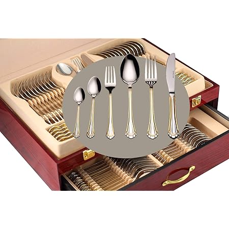 Amazon.com | Venezia Collection Gold Flatware Serving Set for 12, 75-Pc ...