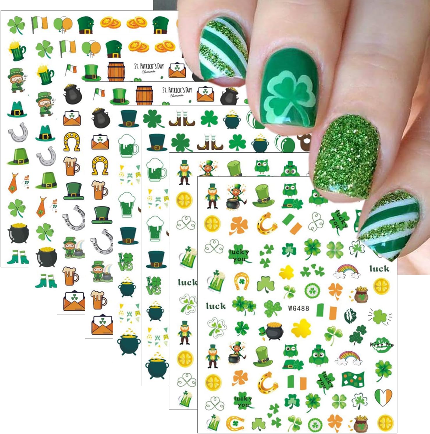 Amazon.com: St. Patrick's Day Nail Art Stickers Shamrock Nail Decals 3D ...