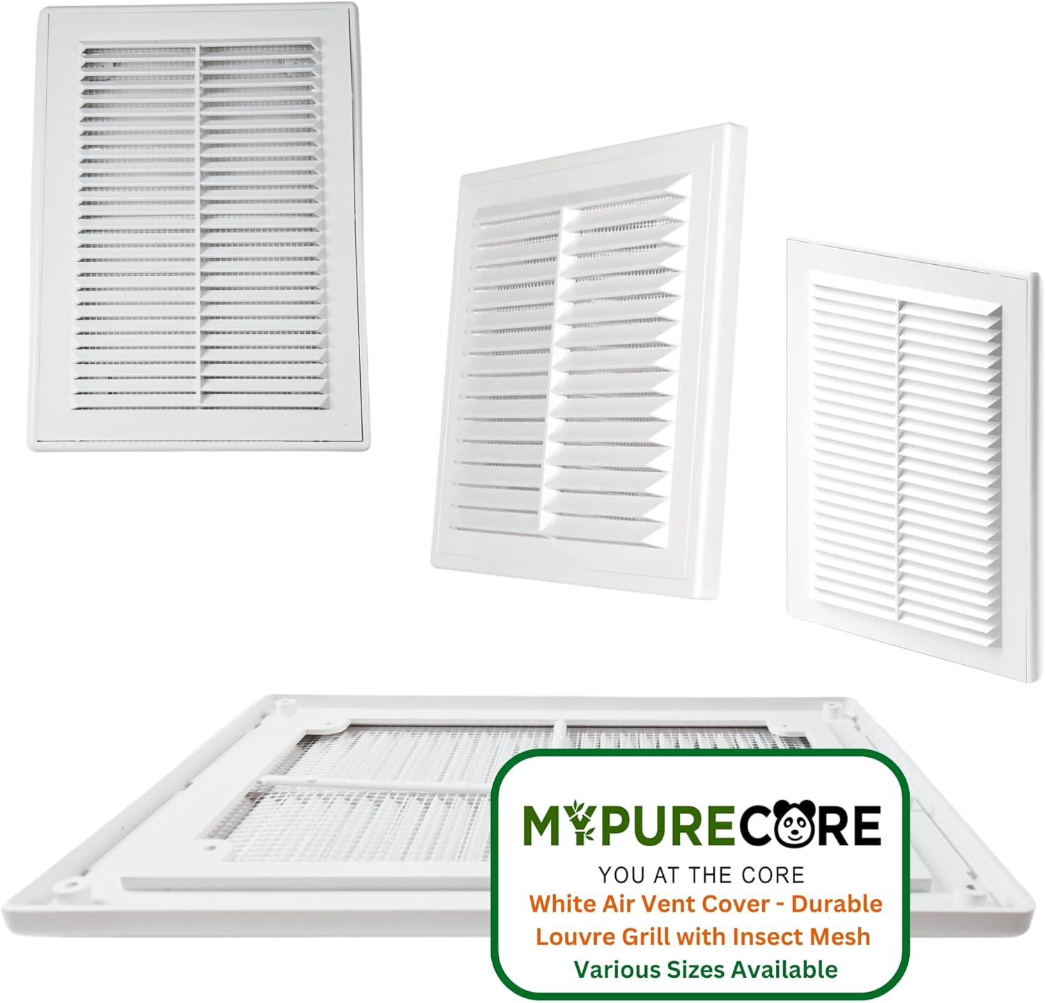 MYPURECORE White Air Vent Cover - Durable Louvre Grill with Insect Mesh ...