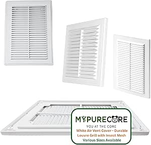 MYPURECORE White Air Vent Cover - Durable Louvre Grill with Insect Mesh ...