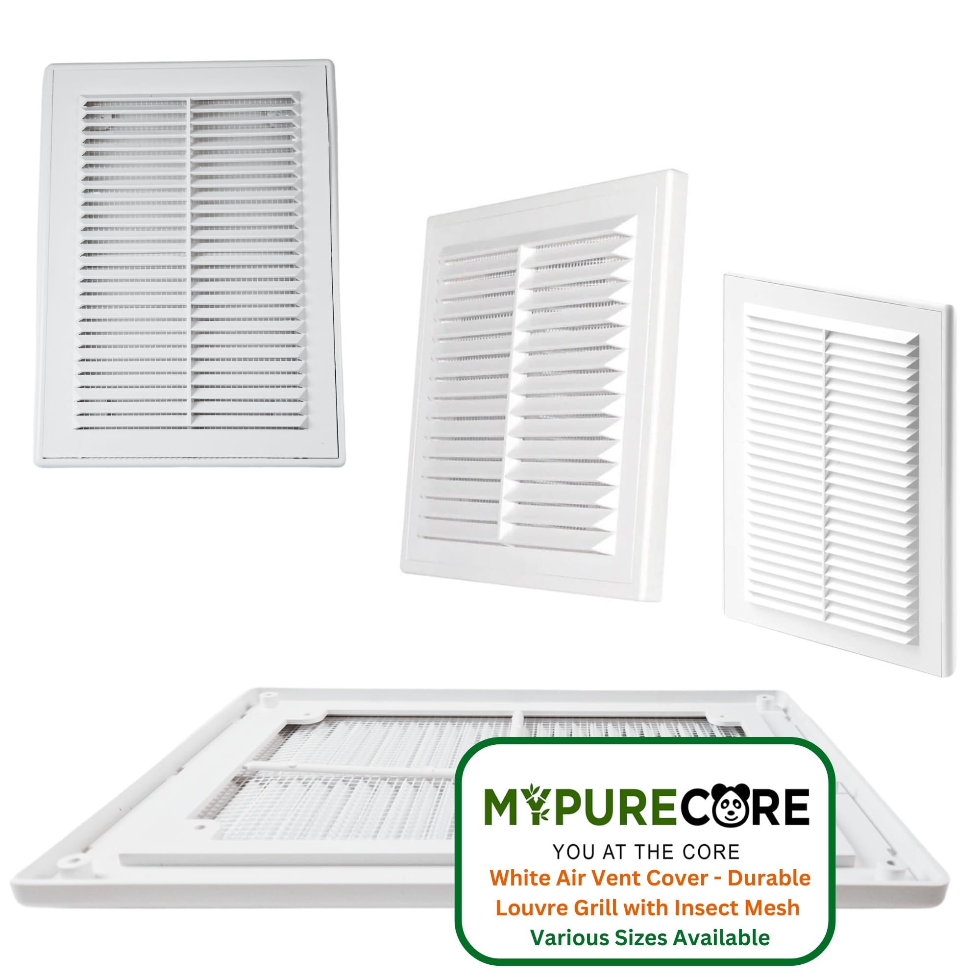 MYPURECORE White Air Vent Cover - Durable Louvre Grill with Insect Mesh ...