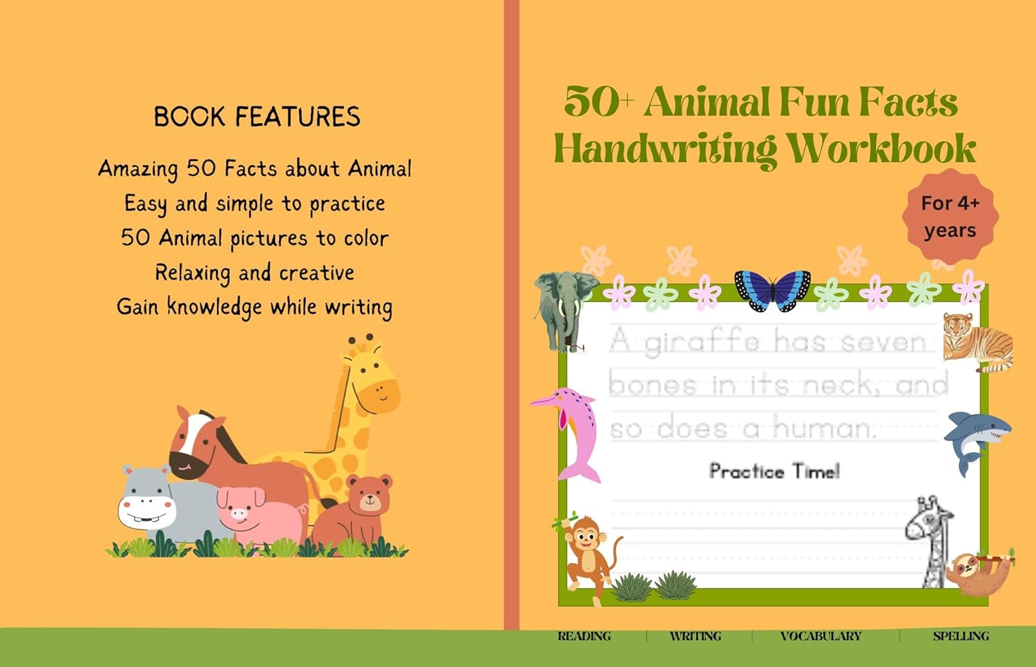 50+ Animal Fun Facts Handwriting Workbook: 124 pages Animal fun facts ...
