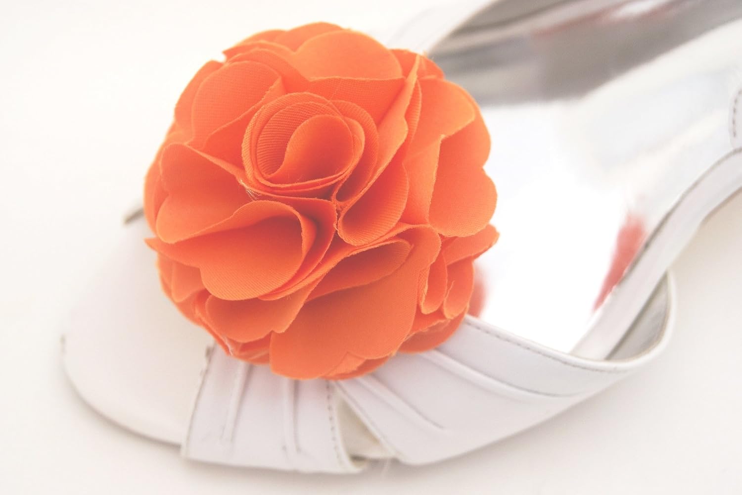 Amazon.com: Orange flame bridal satin pair of shoe clips flower ...