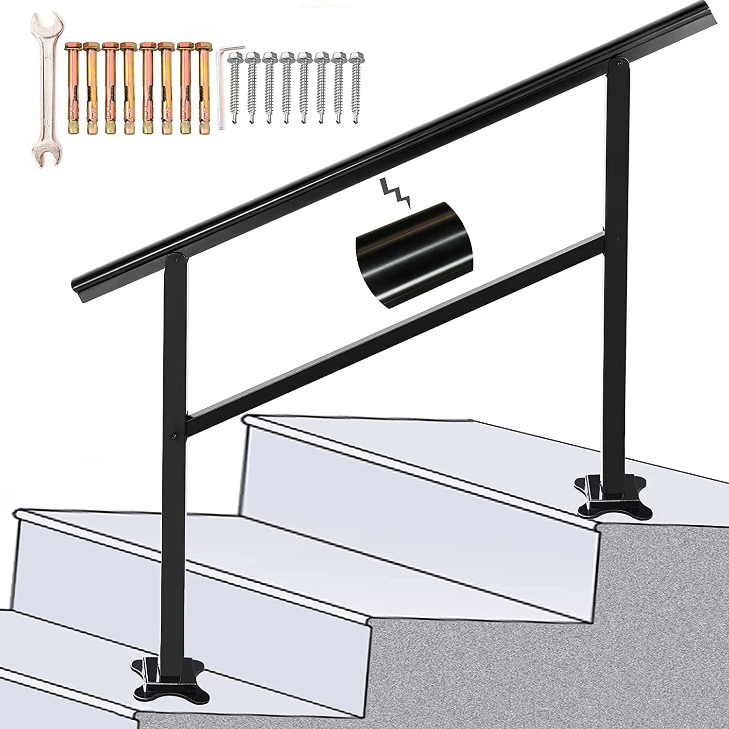 SPACEEUP 3ft Stair Handrail,36" x 35" Handrails for Outdoor Steps Fit 0 ...