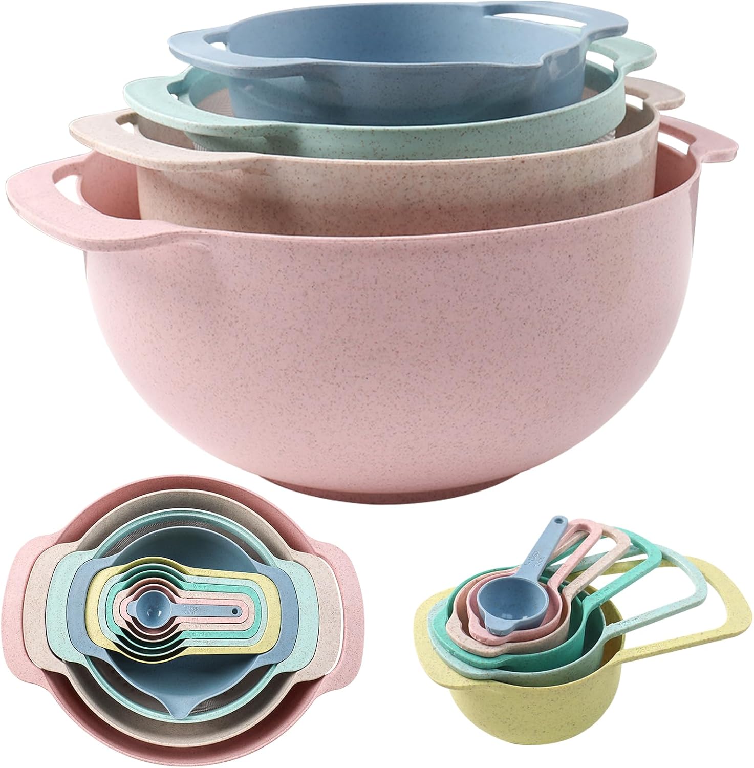Amazon.com: YINGJEE Mixing Bowls 10 Pieces, Food Grade Plastic Salad ...
