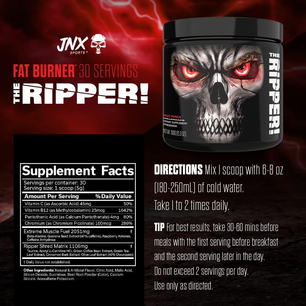 JNX SPORTS The Ripper Suplemento dietético de quemador de grasa con ...