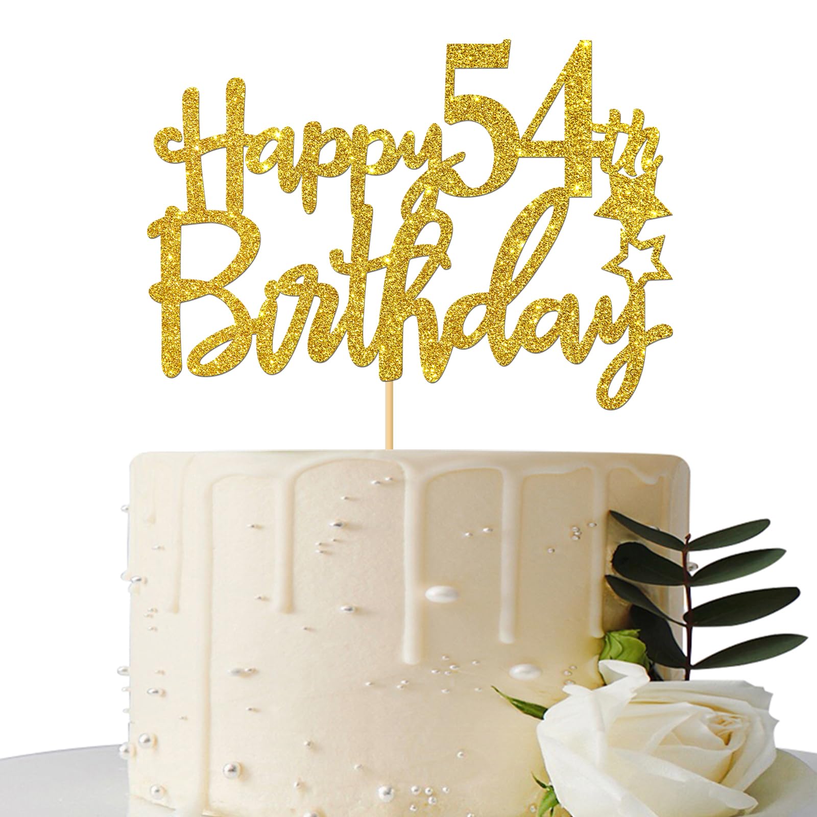 Amazon.com: Gold Glitter Happy 54th Birthday Cake Topper - 54 Sign Cake ...