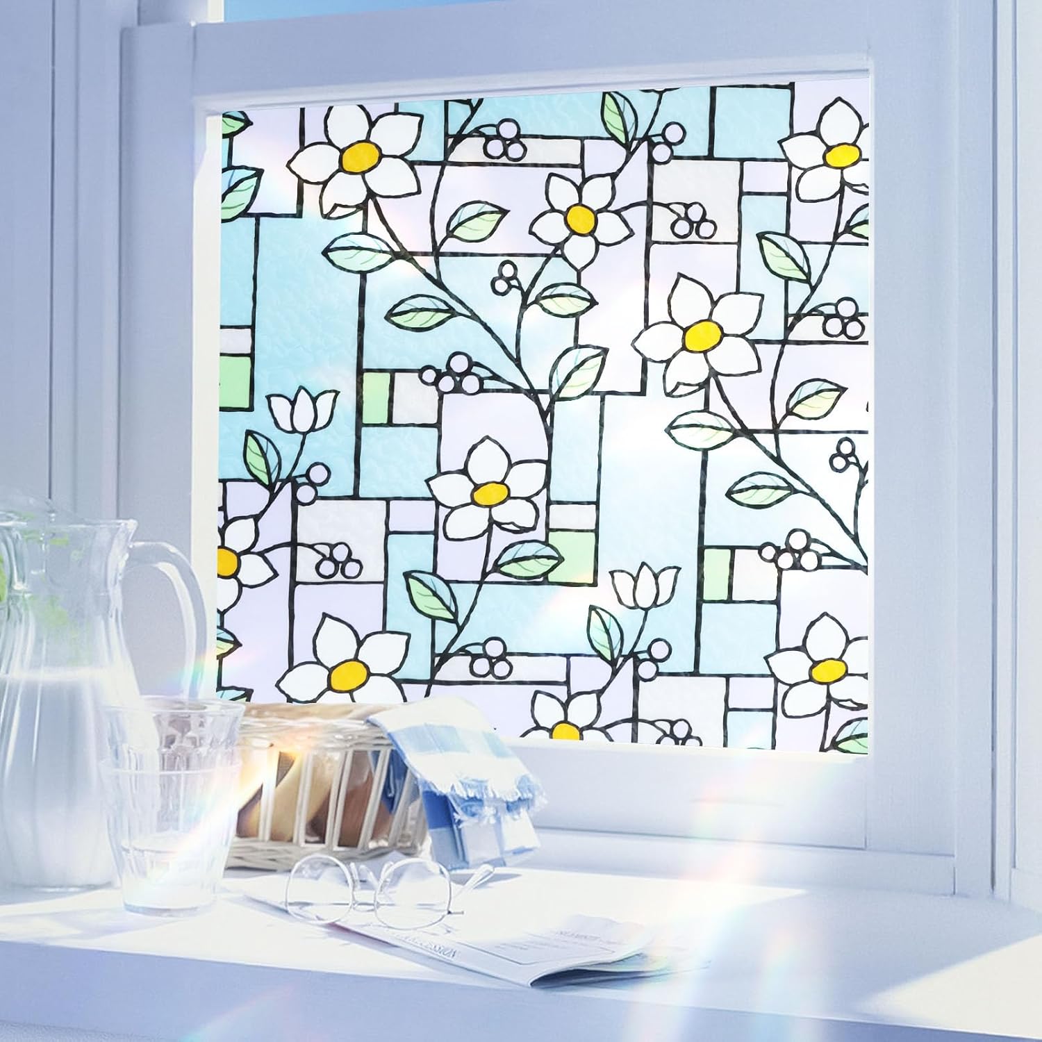 Amazon.com: Stained Glass Window Privacy Film, Static Cling Frosted ...