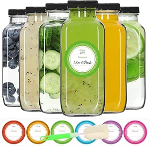 Amazon.com: STARSIDE 6 Pack 12 oz Glass Drink Bottles with Lids f,Vintage Water Bottles,Reusable ...