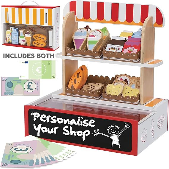 Wooden Toy Play Shop Supermarket with kids Play Food includes 26 Pieces ...