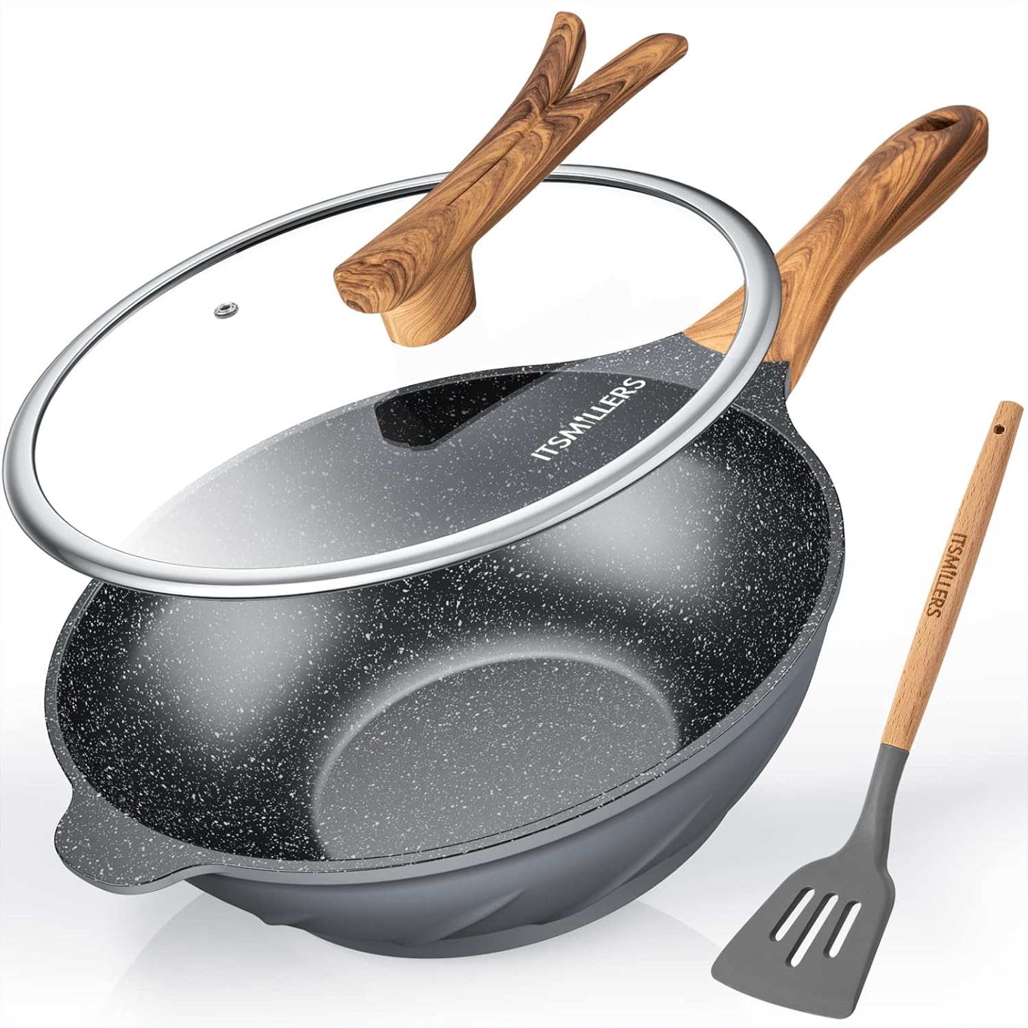 Amazon.com: ITSMILLERS Nonstick Wok and Stir Fry Pan with Whirlwind ...