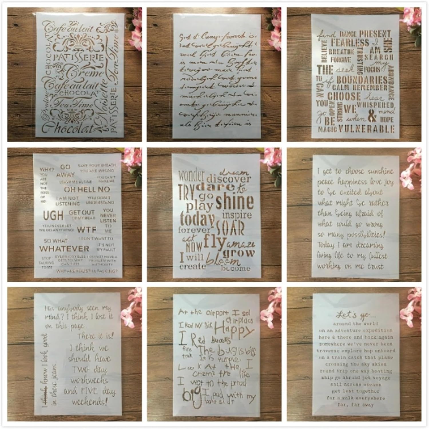 Amazon.com: Stencils for Crafts Reusable,9Pcs A4 29cm Words Paragraph ...