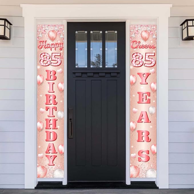 Amazon.com: Happy 85th Birthday Rose Gold Banner Backdrop Cheers to 85 ...