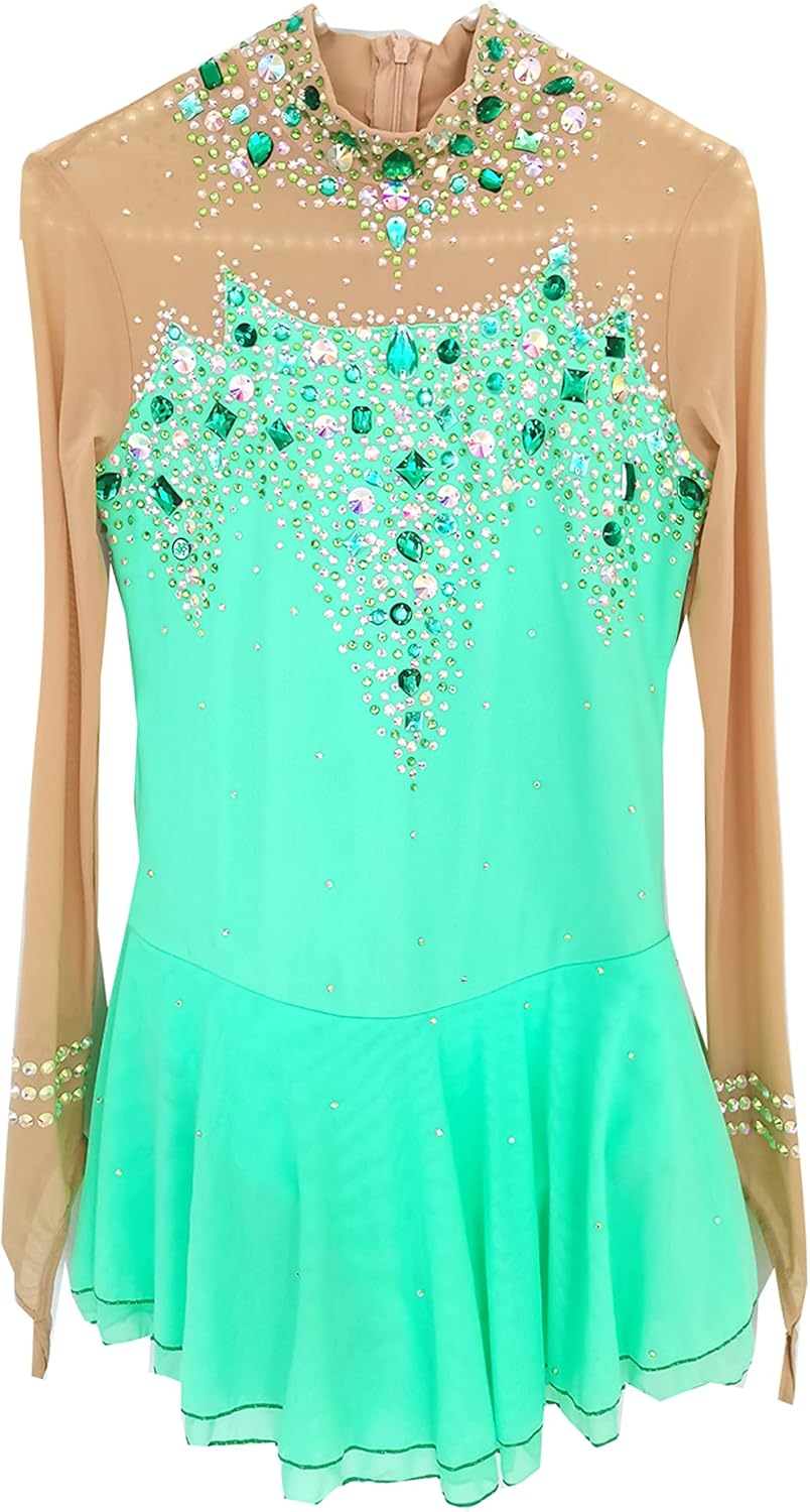 Amazon.com: JoyCan Ice Figure Skating Dress Girls Women Green Diamond ...