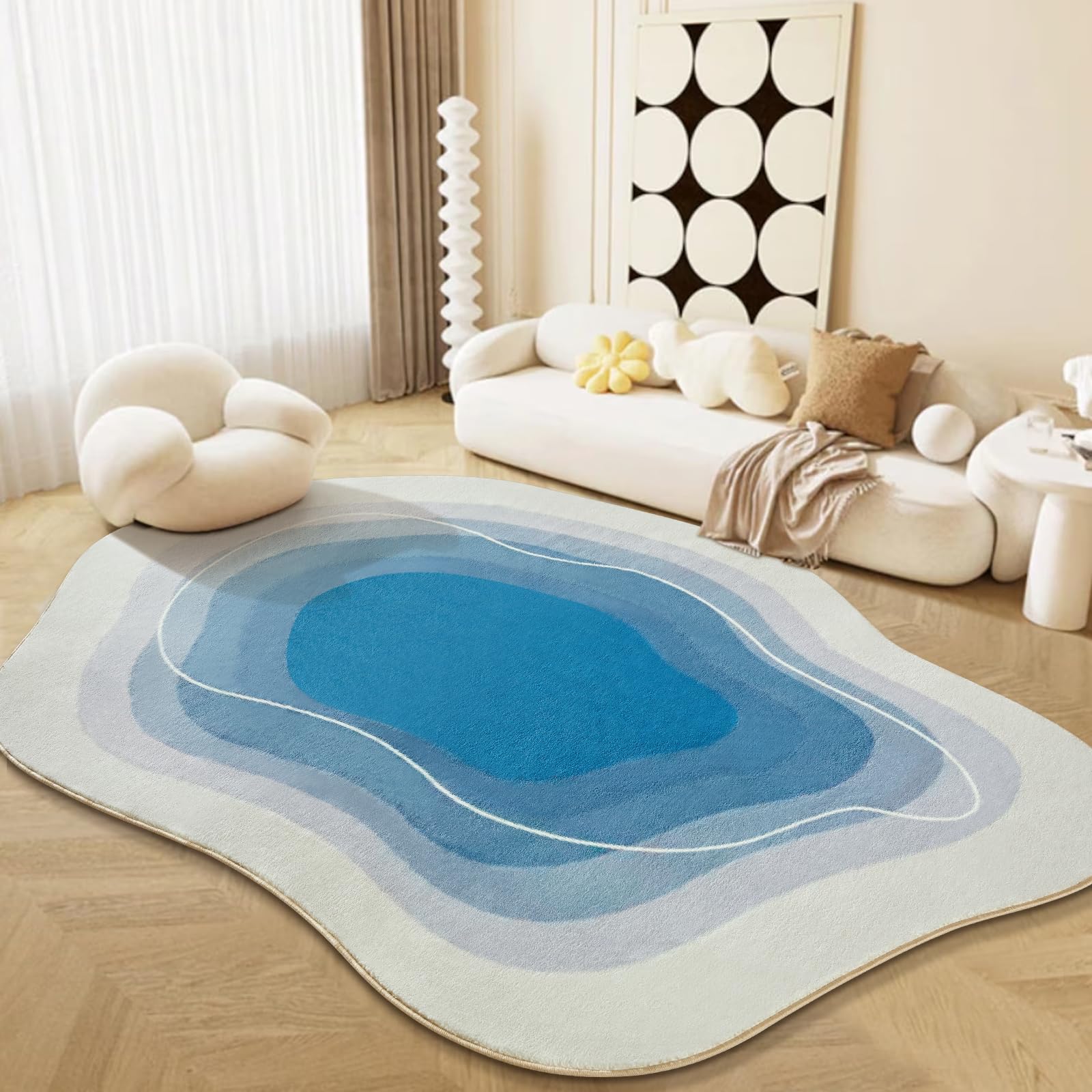 Irregular Shapped Rug, Washable Ombre Light Blue 4x6 Area Rugs for ...