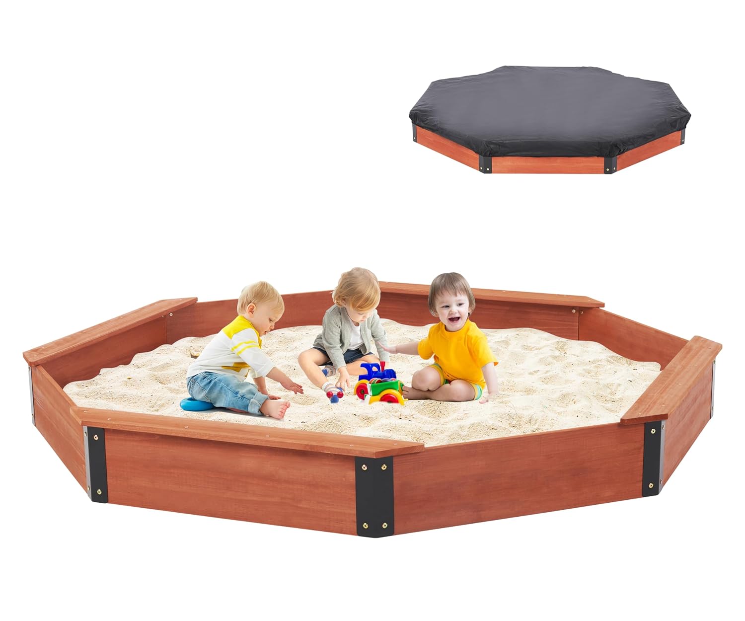 85''x78''x9'' Wooden Octagon Sandbox with Cover, Large Sandpit for Kids ...