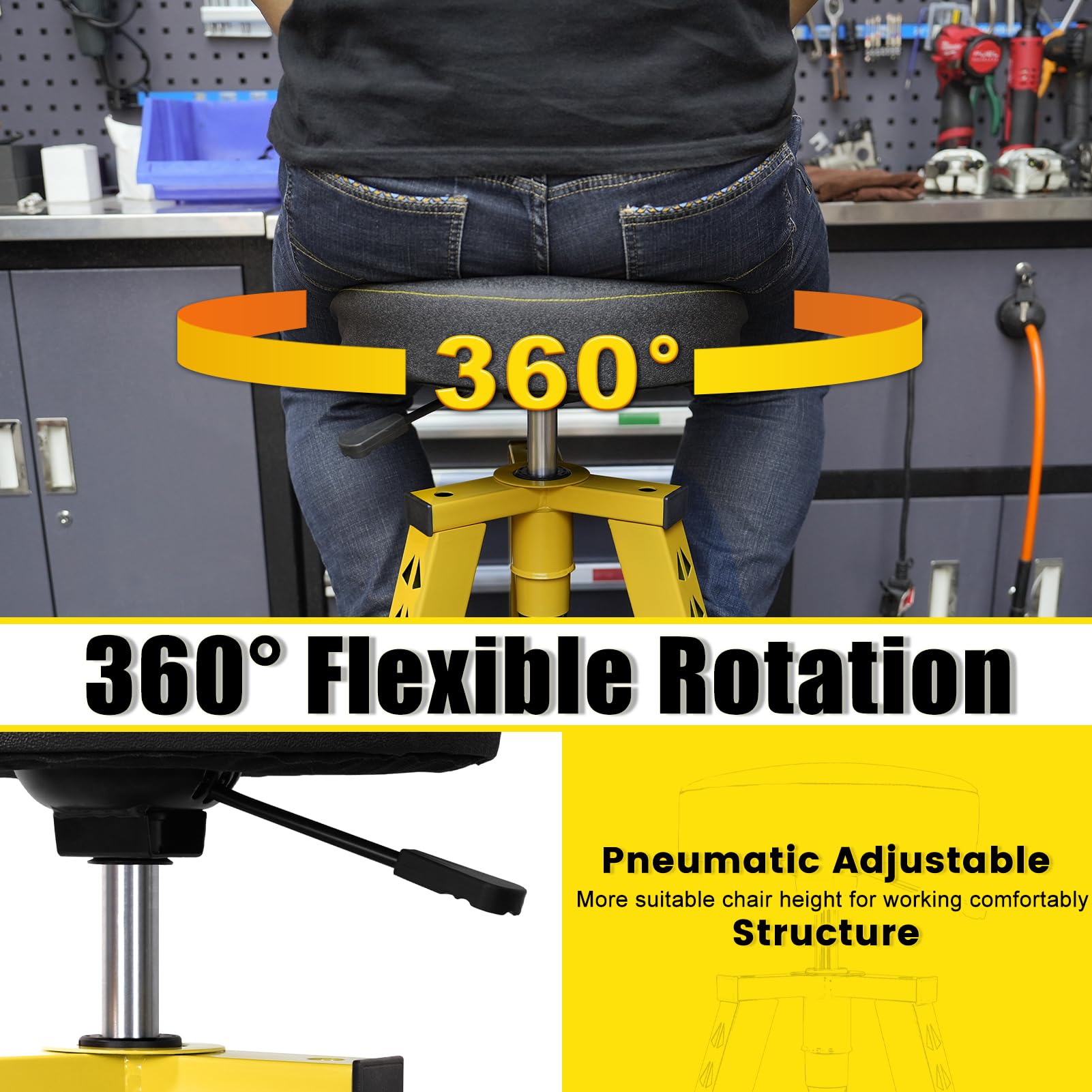 Snapklik.com : Adjustable Tall Shop Stool, Mechanic Garage Bar Stool ...