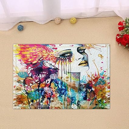 Amazon | Assanu カラフルな女性風呂敷ノンスリップ長方形床玄関屋外屋内フロントドアマット、16X24インチバスマット ...