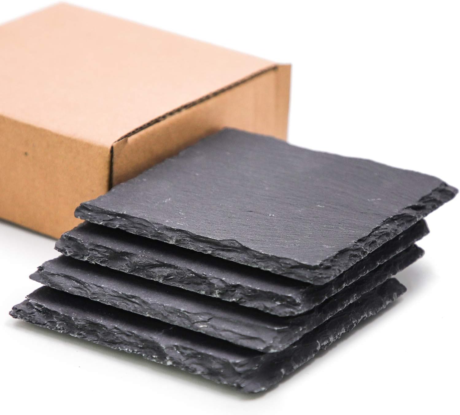 Amazon.com: TOSSOW Slate Stone Coasters Set,4 PCS Black Square Cup ...