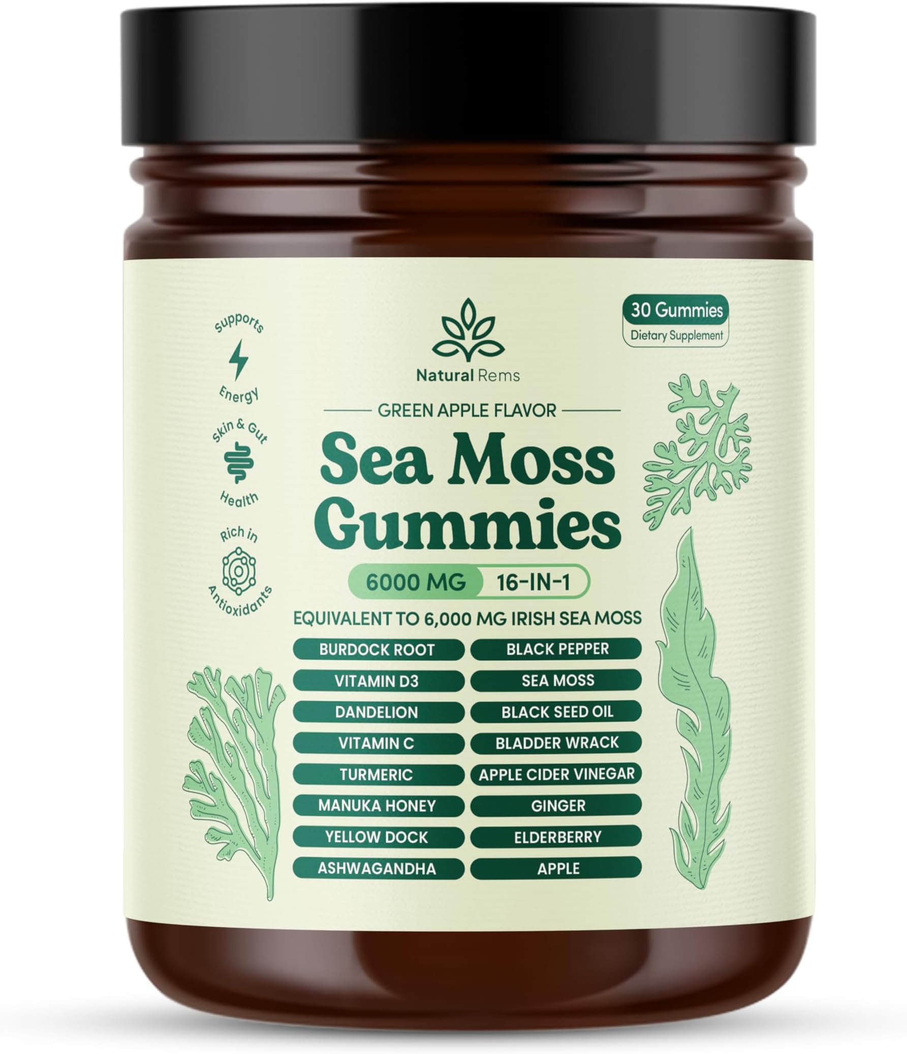 Amazon.com: Natural Rems Sea Moss Gummies 16-in-1 - Ashwagandha Black ...