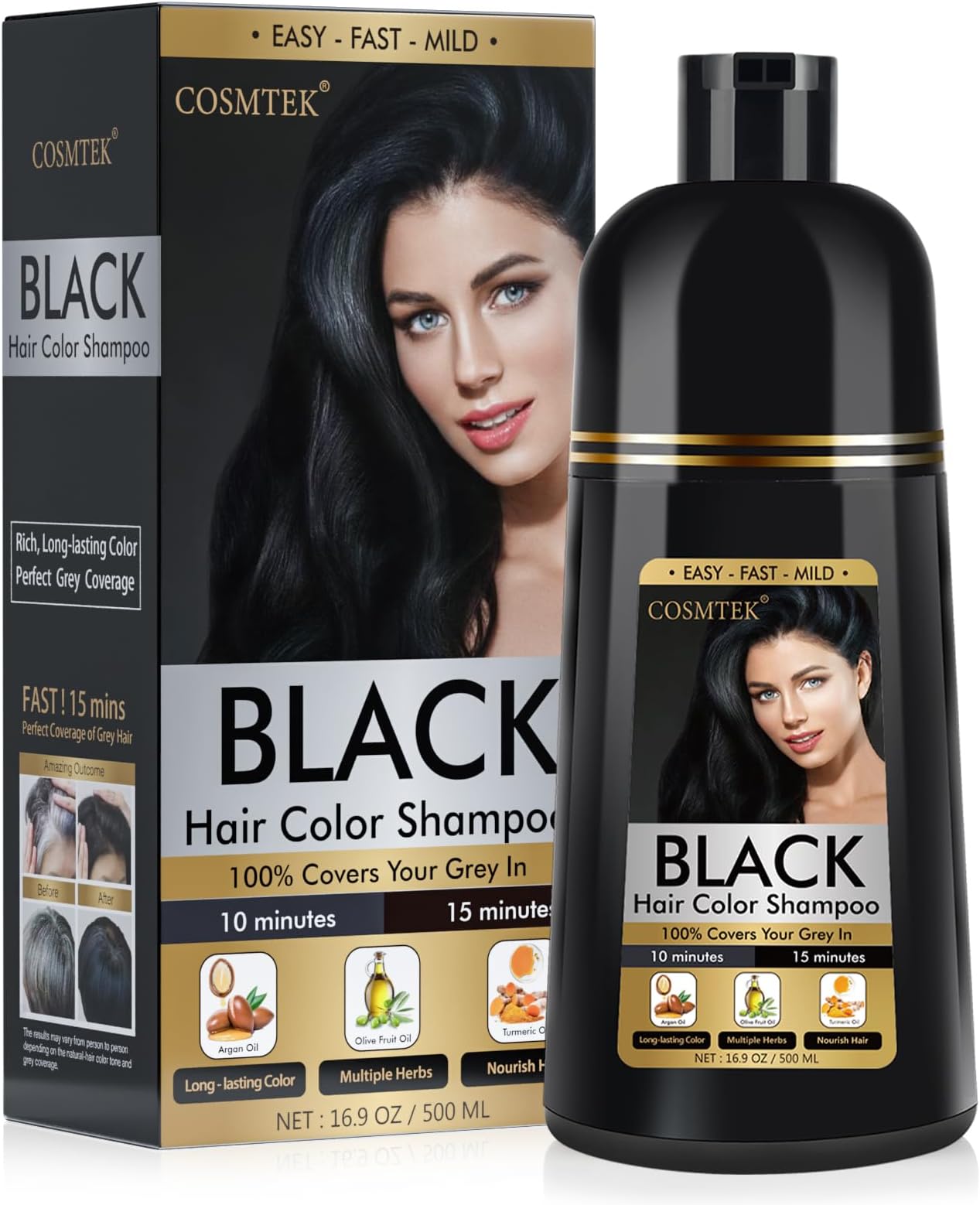 Amazon.com : BOJICA COSMTEK Black Hair Dye Shampoo 3 in 1 for Gray Hair ...