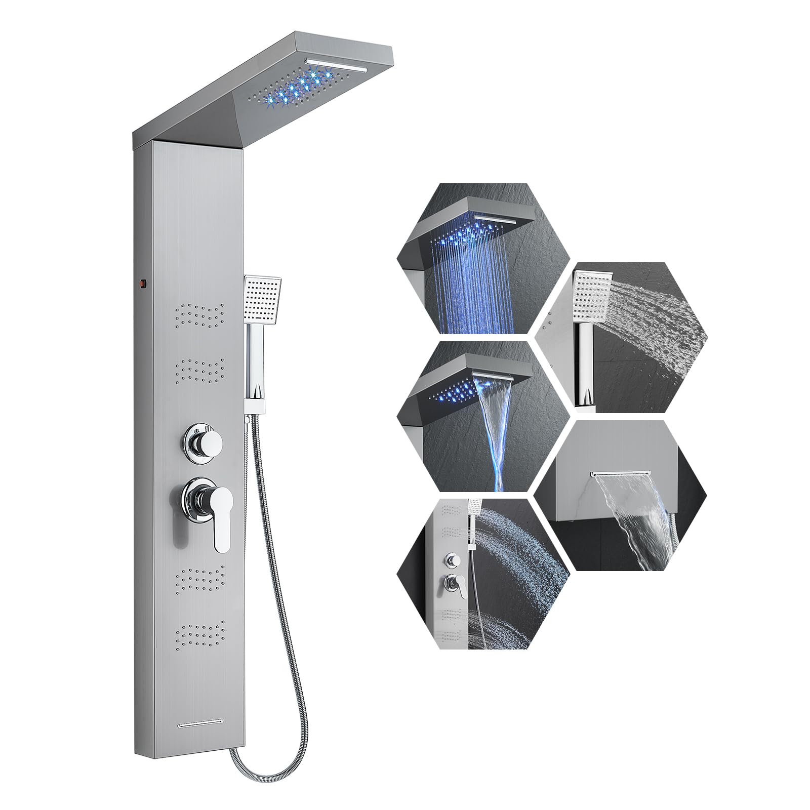 LED Shower Panel Tower, KEOKBON 5-Function Shower System with Rain ...