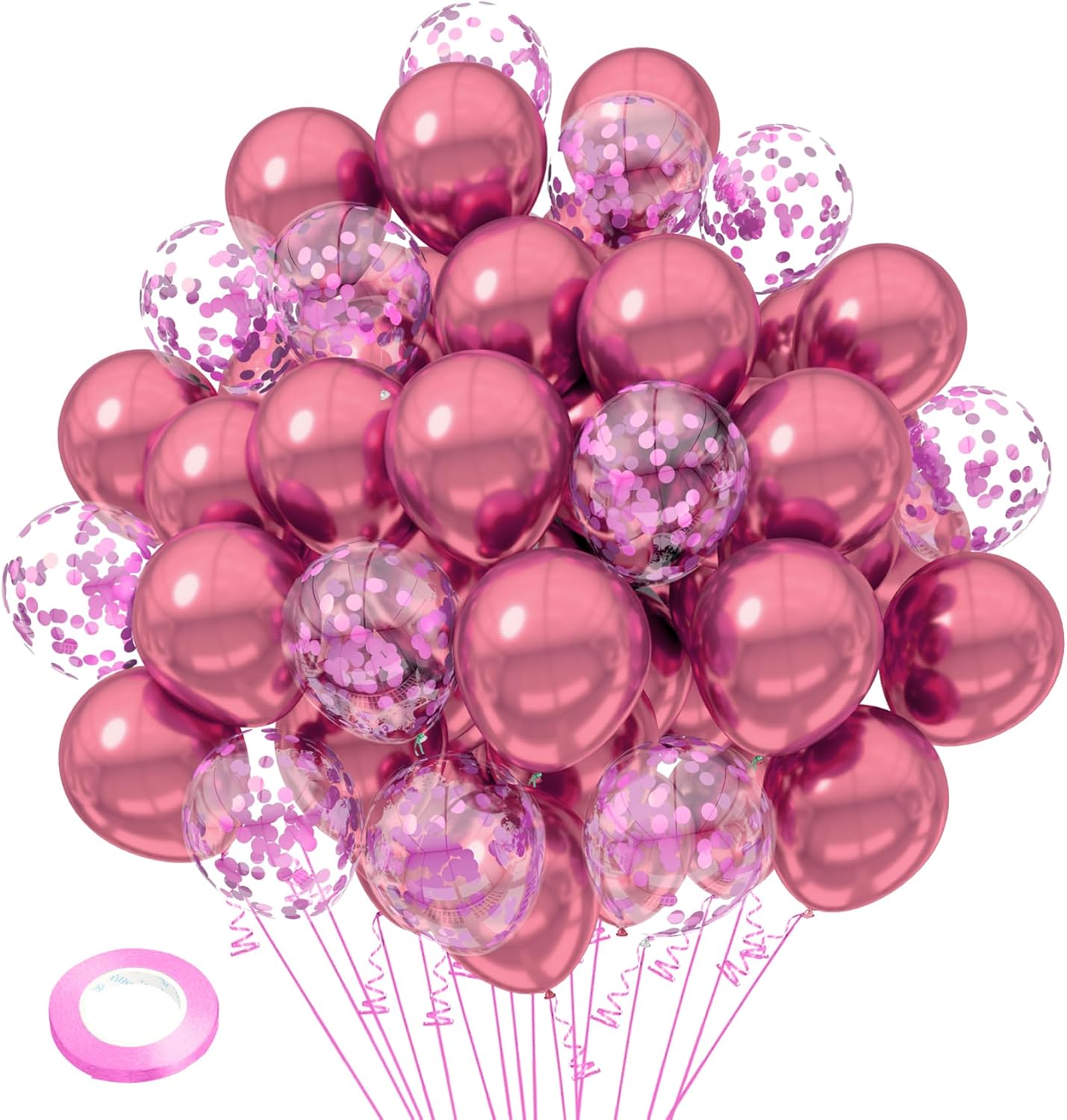 Amazon.com: YGAUZ Pink Confetti Balloons, 50 Pcs 12 Inch, Hot Pink ...