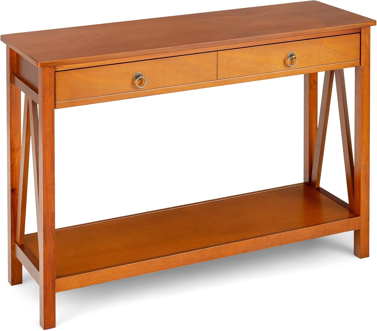 COSTWAY Console Table, Wooden End Sofa Side Table with Drawer & Open ...